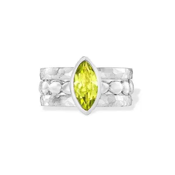 DOWER & HALL Sterling Silver Stacked Rings Set - Silver/green