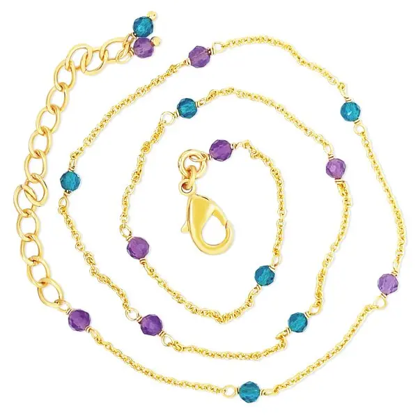 GEM BAZAAR JEWELLERY Gold Vermeil Amethyst And Apatite Beaded Chain Necklace - Gold/blue/yellow