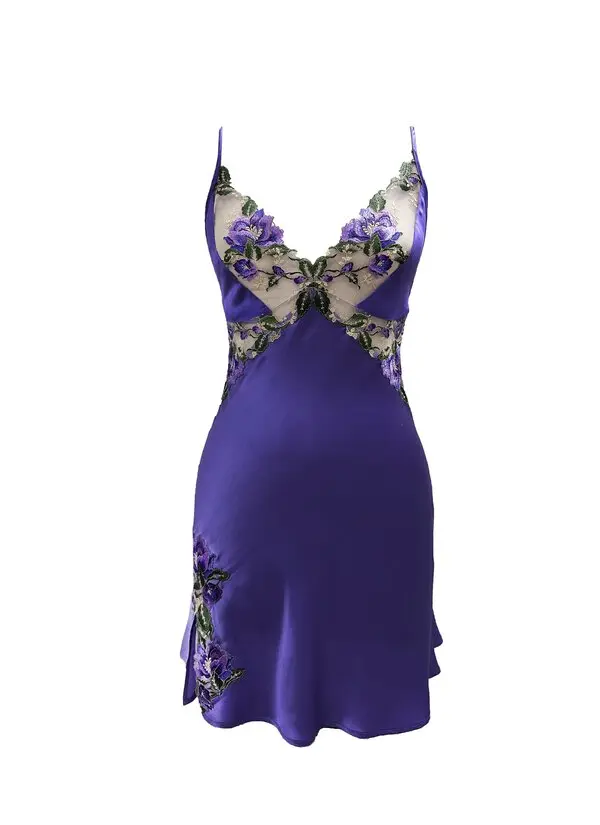CAROL COELHO Theory Of Strings Satin Blend Dark Embroidered Tulle Slip - Purple
