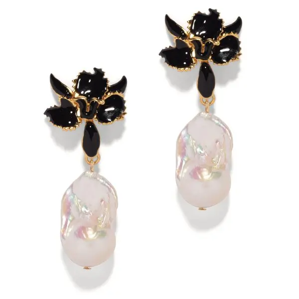 THE PINK REEF Orchid Drop Earrings With Baroque Pearl - Black