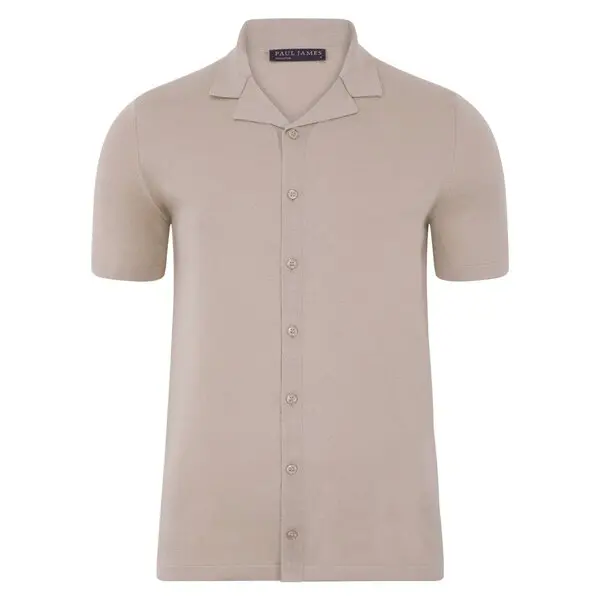 PAUL JAMES KNITWEAR Ultra Fine Cotton Cuban Collar Varadero Shirt Linen - Brown