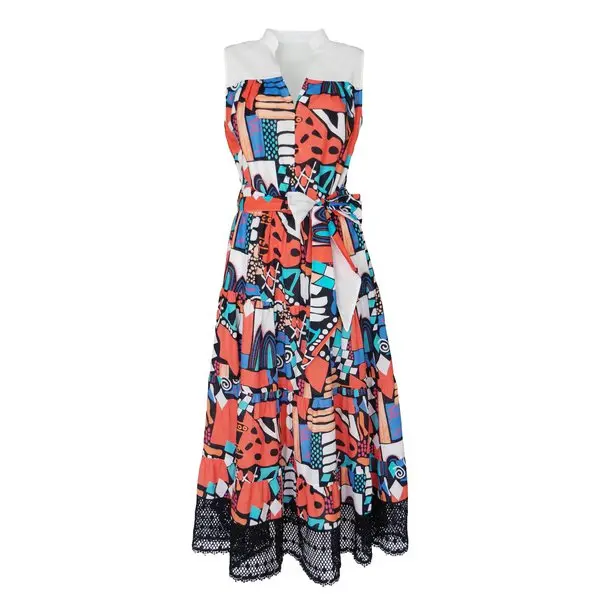 LALIPOP DESIGN Long Sleeveless Voile Dress With Embroidery - Black
