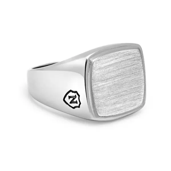 NIALAYA JEWELRY Signet Ring With Brushed Steel - Silver