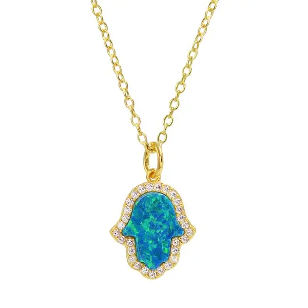 KAMARIA Opal Hamsa Hand Necklace - Blue