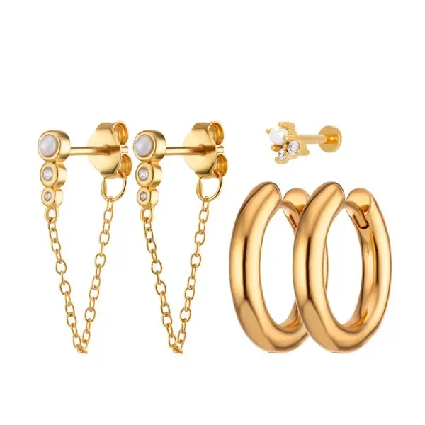 SCREAM PRETTY Chunky Pearl Earring Stacking Set - Gold