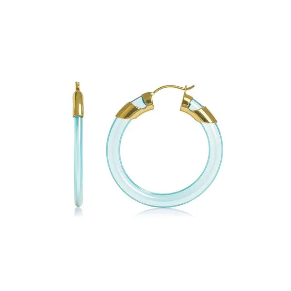 GOLD & HONEY Gold Plated Lucite Hoop Earrings With Blue Diamond Accent - Gold/blue
