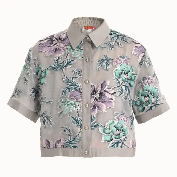 LALIPOP DESIGN Cropped Jacquard Organza Jacket