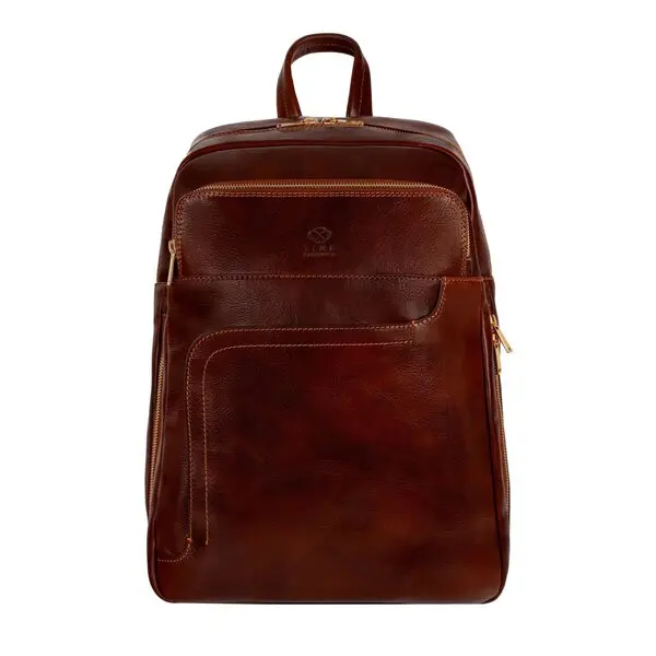 TIME RESISTANCE Large Leather Backpack - Brown