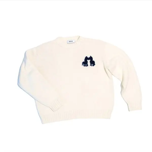 THE GILDED COTTAGE Hand Embroidered Alpaca Crewneck Sweater - White