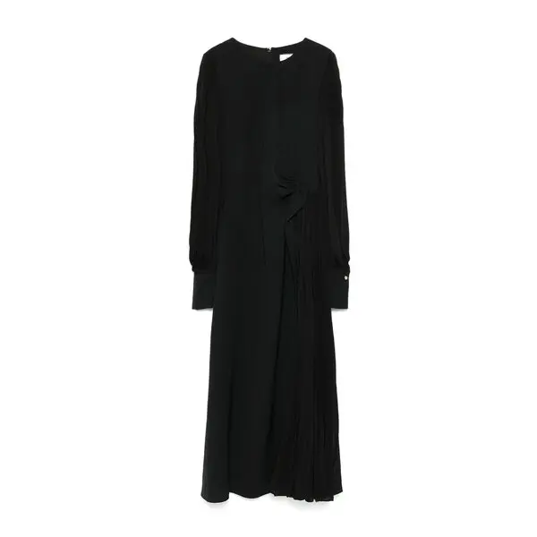 NISSA Pleat-detail Midi Dress - Black