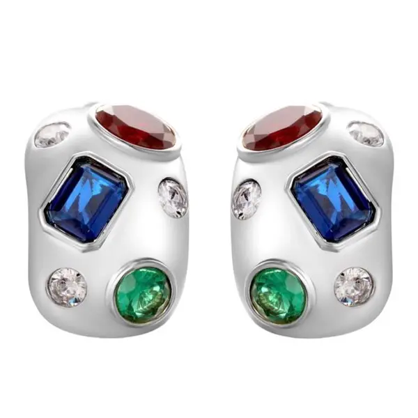 ONEWILDONE Apricity Gem Chunky Huggie Earrings - Silver