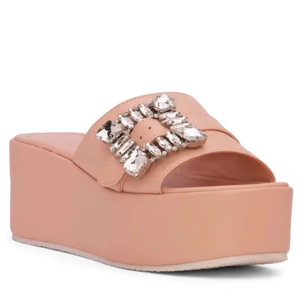 BEAUTIISOLES BY ROBYN SHREIBER Leather Platform Slides - Pink