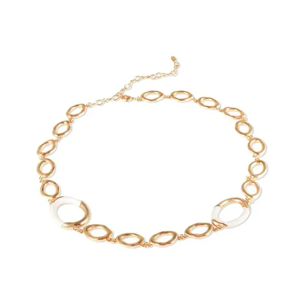 RETRO CHIC Ripple Round Necklace - White/gold
