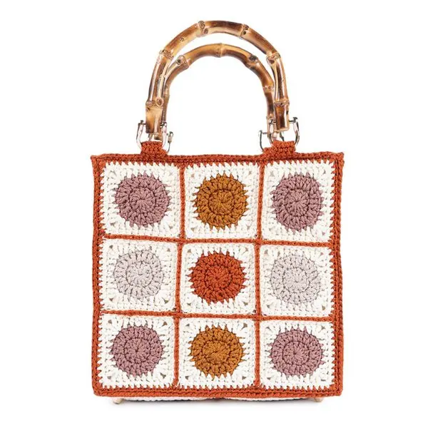 JELAVU Dottie Crochet Bag With Bamboo Handle - Blue/orange