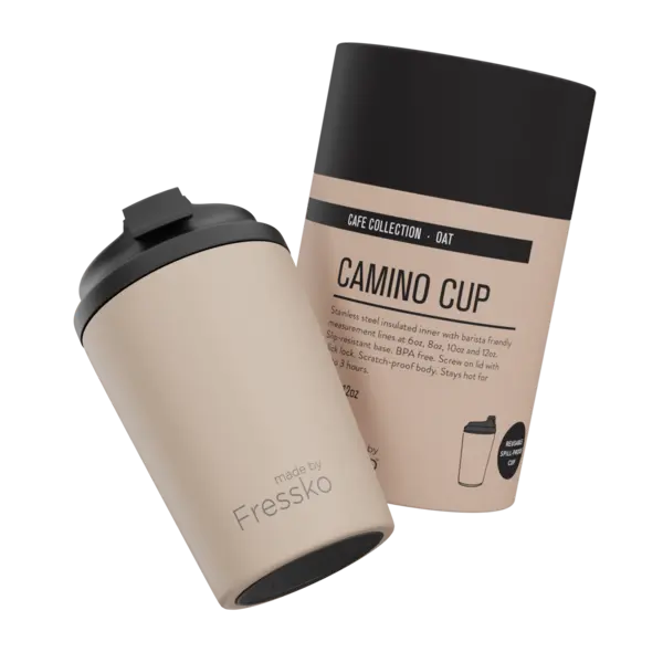 Fressko Neutrals Camino 12oz / 340ml Reusable Coffee Cup, Stainless Steel Oat - Brown