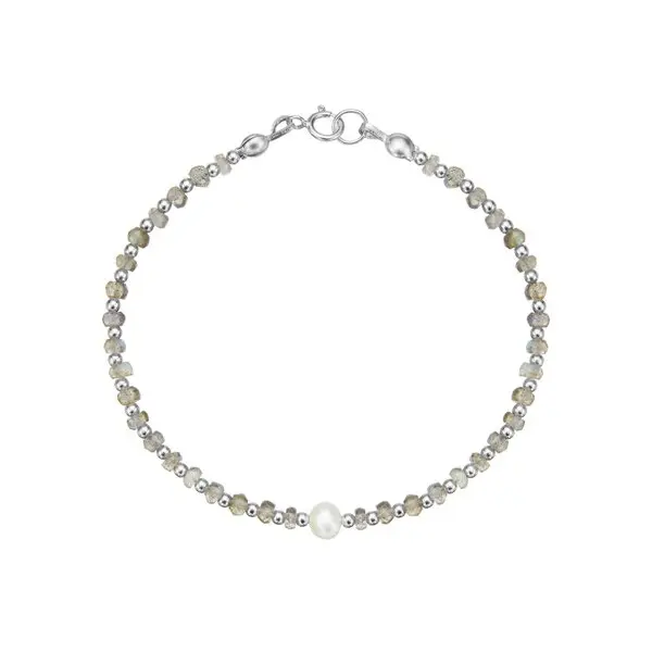 LILY & ROO Labradorite Gemstone Beaded Bracelet - Silver