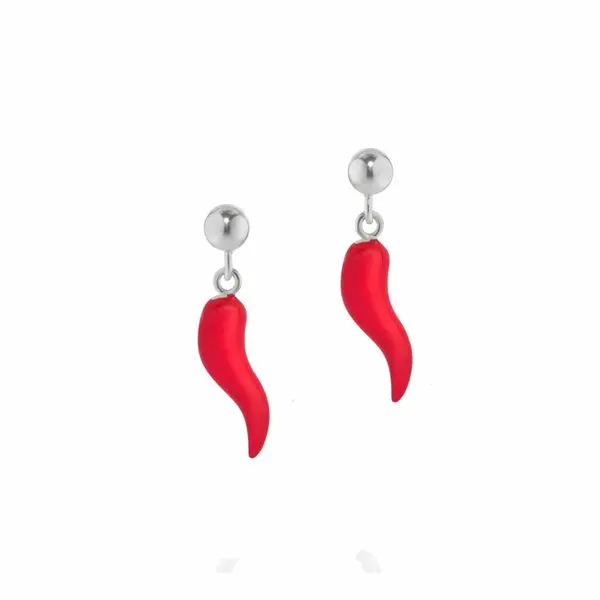 UNALOE Silver Earrings With Horn Pendant - Silver/red