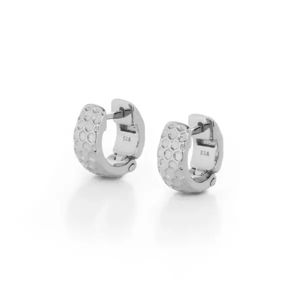 NELLOU JEWELLERY Honeycomb Huggie Sterling Earrings - Silver