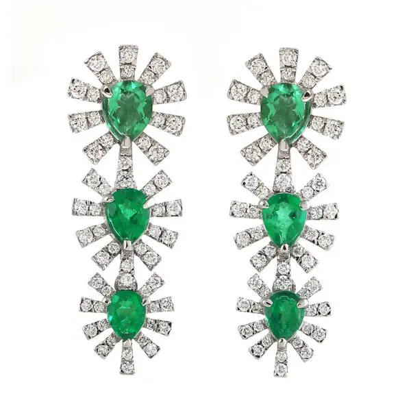 ARTISAN 18k White Gold Emerald And Diamond Dangle Earrings - White/green
