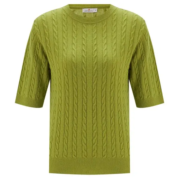 PERALUNA Cable Knit Cashmere Blend Blouse - Green