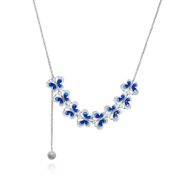 FAR EAST JEWELRY Orchid Butterfly Necklace - Blue/silver