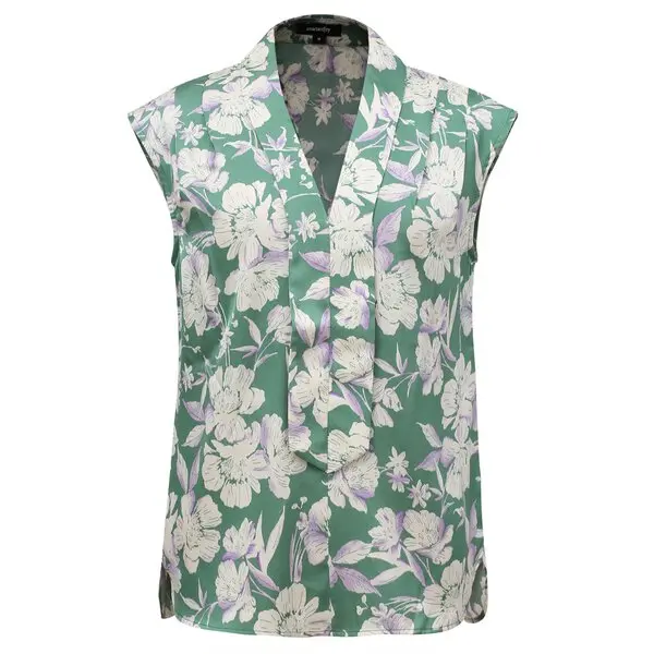 SMART AND JOY Sleeveless Floral Print Blouse - Green
