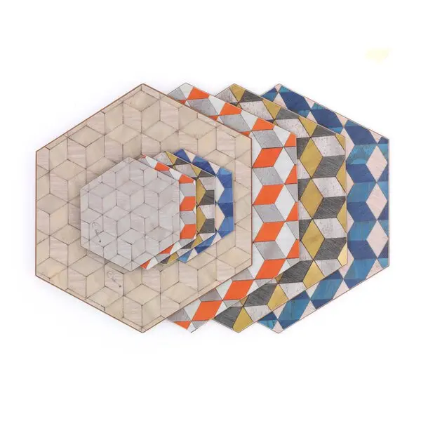 E. INDER DESIGNS Neutrals / Small Place Mats Set Of Four With Matching Coasters In Mixed Colours. Hexagonal. Perfect For Bowls. Please Measure Before Buying - Blue