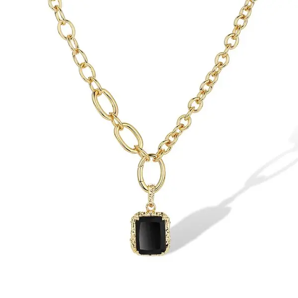 RETRO CHIC Agate Lava Pendant Necklace - Black/gold