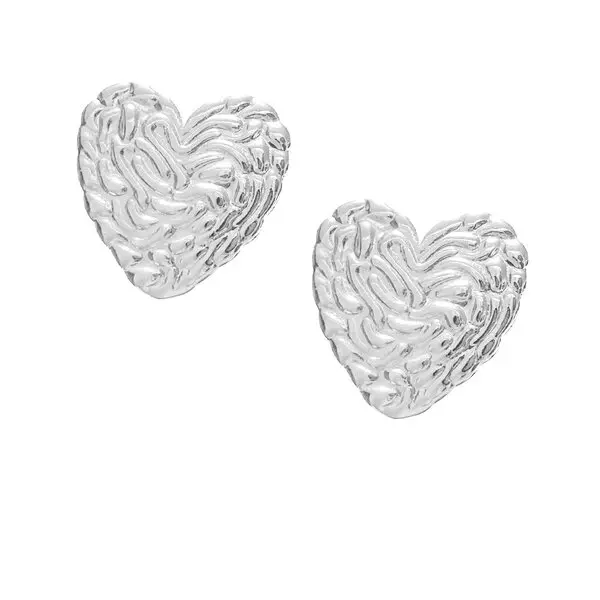 MAISON DE GALA Embossed Heart Stud Earrings - Silver