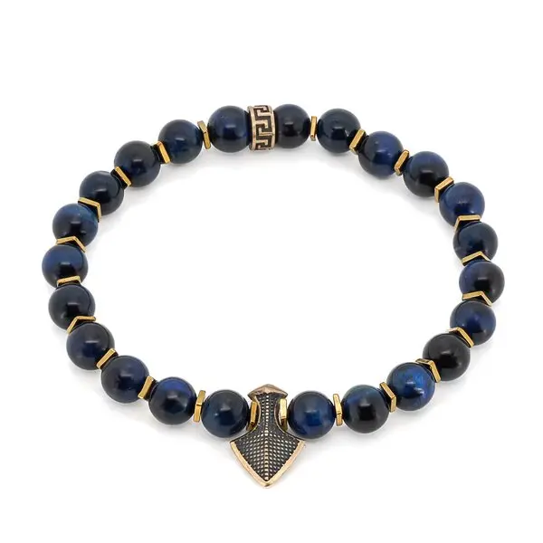 EBRU JEWELRY Tiger's Eye Stone Arrow Charm Beaded Bracelet - Gold/blue