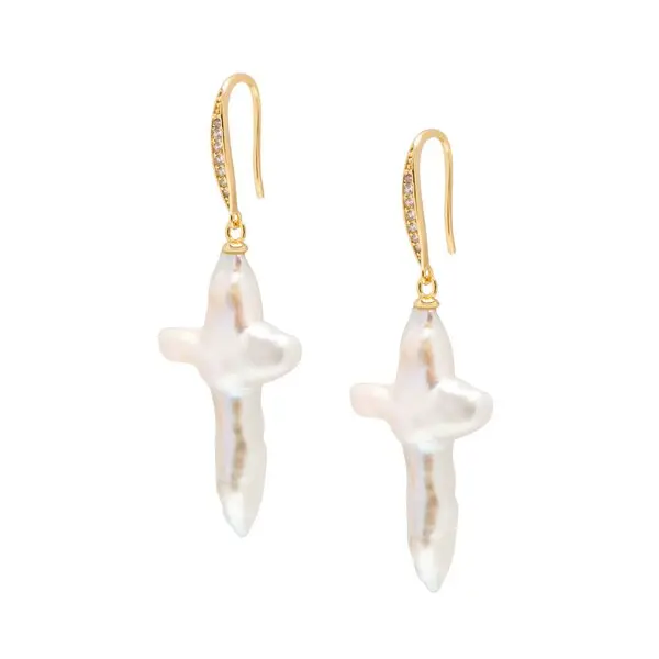NIALAYA JEWELRY Pearl Cross Earrings - Gold/white