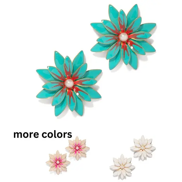 THE PINK REEF Hand Painted Azalea Earrings - Green