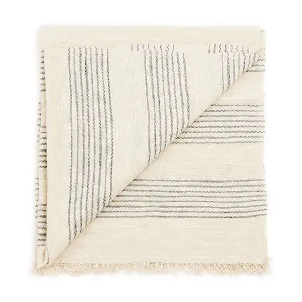 STUDIO VARIOUSLY Silica Chalk Off And Gray Stripes Handwoven Throw - White