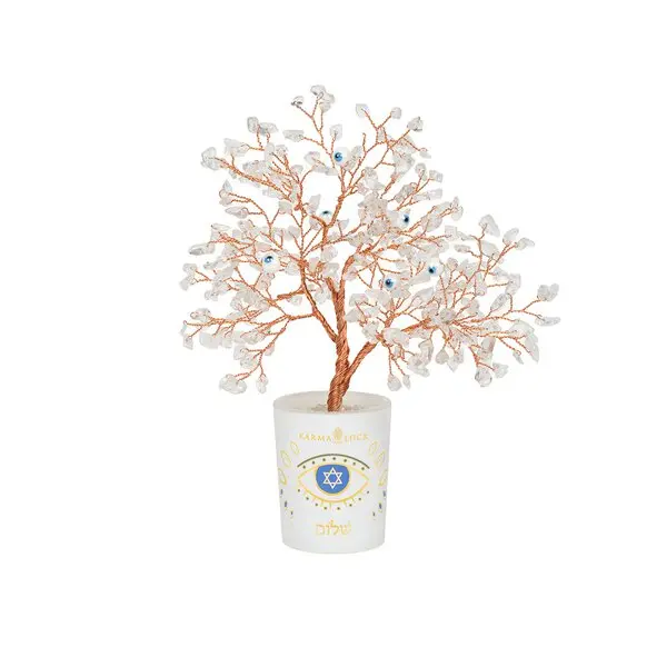 KARMA AND LUCK Elevated Traditions Clear Quartz Hanukkah Tree Of Life - White