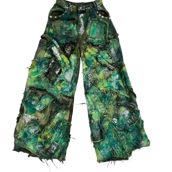 ZASTASTUDIO Upcycled Denim Wide Leg Pants - Green