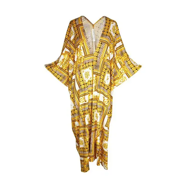 JENNAFER GRACE Gold / White Golden Villa Caftan Kaftan Dress - Gold/white