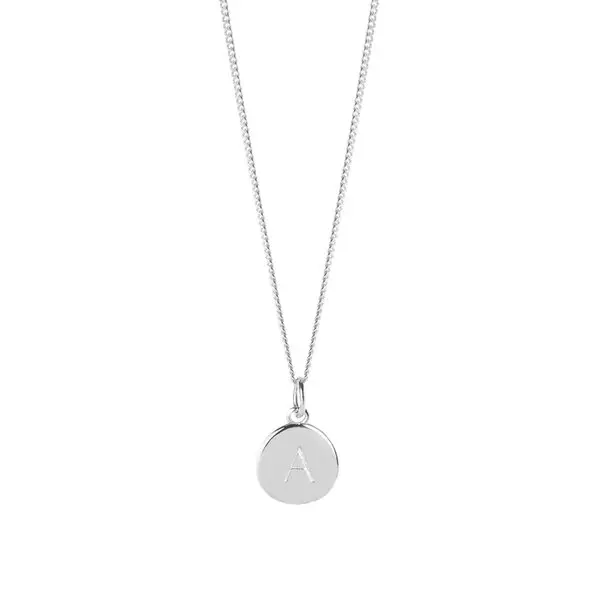 MURU Initial Disc Necklace With Curb Chain - Silver