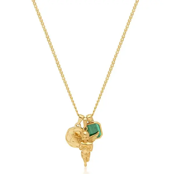 NIALAYA JEWELRY Talisman Angel And Malachite Pendant Necklace - Gold