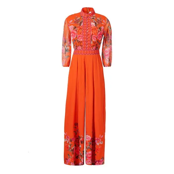RAISHMA Floral Crinkle Chiffon Jumpsuit - Orange