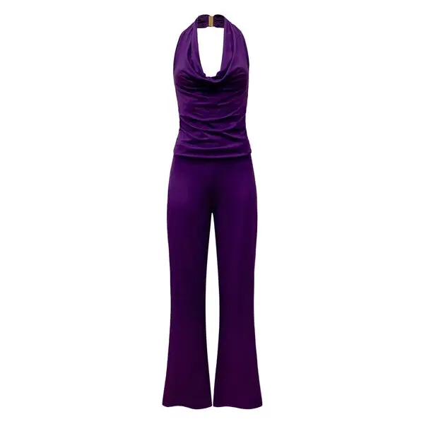 WHY MARY Diana Cowl Halter Neck Jumpsuit - Purple