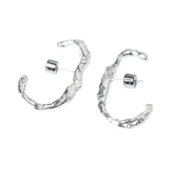 OOLO LONDON Rugged Charcoal Cast Ear Hook Hoops - Silver