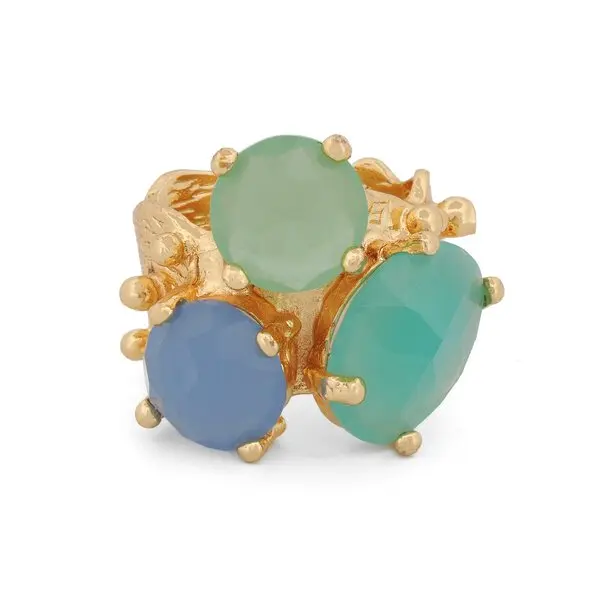 EBRU JEWELRY Gold Plated Bronze Multi-stone Aqua Chalcedony Ring - Gold/green/blue