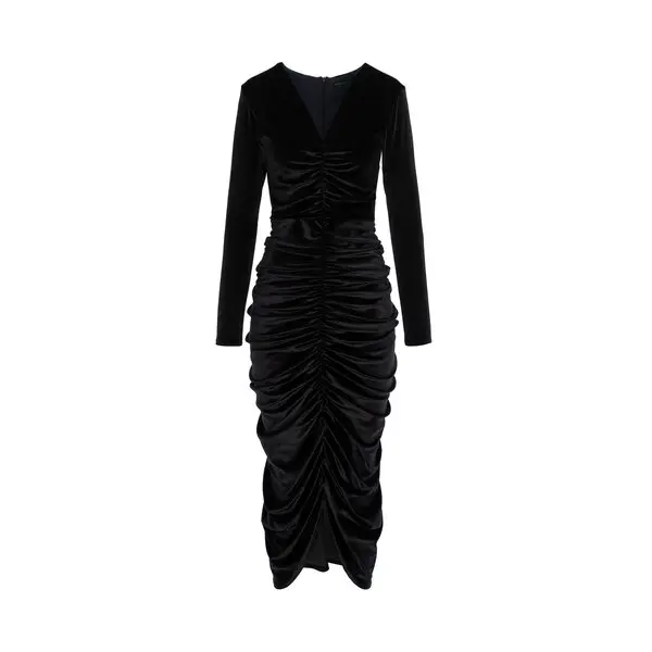 CONCEPT A TROIS Velvet Midi Dress With Pleats