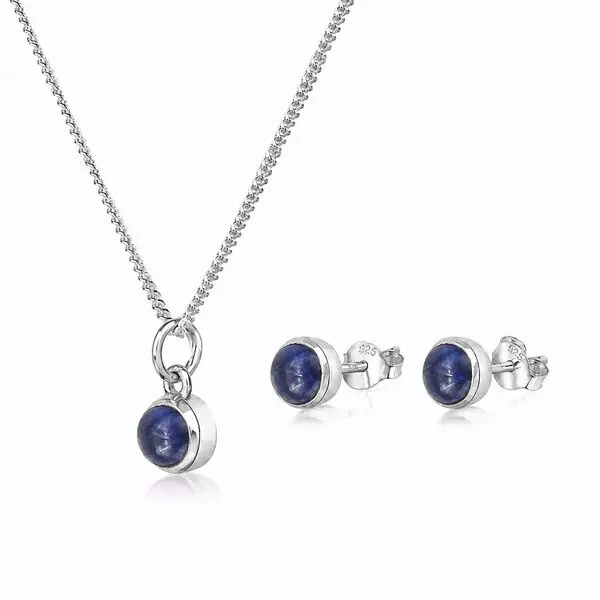 THE JEWELLERY STORE LONDON September Birthstone Jewellery Set In Sterling Silver With Blue Sapphire - Blue/silver