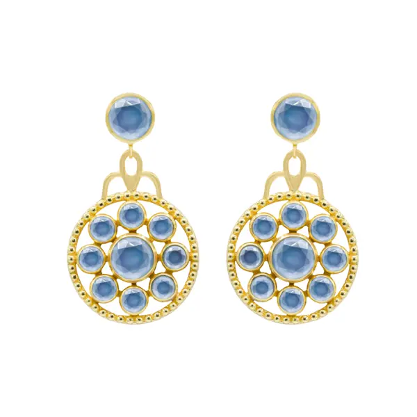 MARCIA MORAN Florentina Medallion Stone Drop Earrings - Gold/blue
