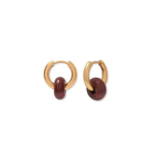 A WEATHERED PENNY Red Jasper Hoops - Gold/red