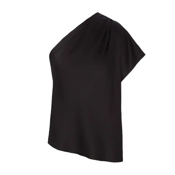 THE SUMMER EDIT Silk One-shoulder Top - Black