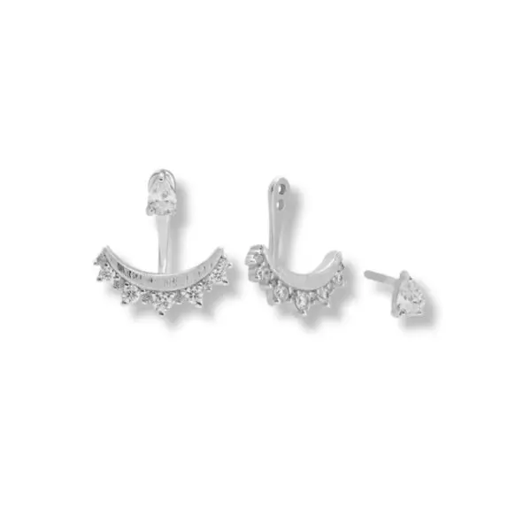 CLAIRE HILL DESIGNS Crescent Ear Jacket Earrings - Silver