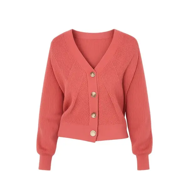 YUMI Rose Relaxed Fit Cardigan With Stitch Detail - Pink