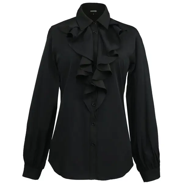 SMART AND JOY Ruffle Collar Shirt - Black